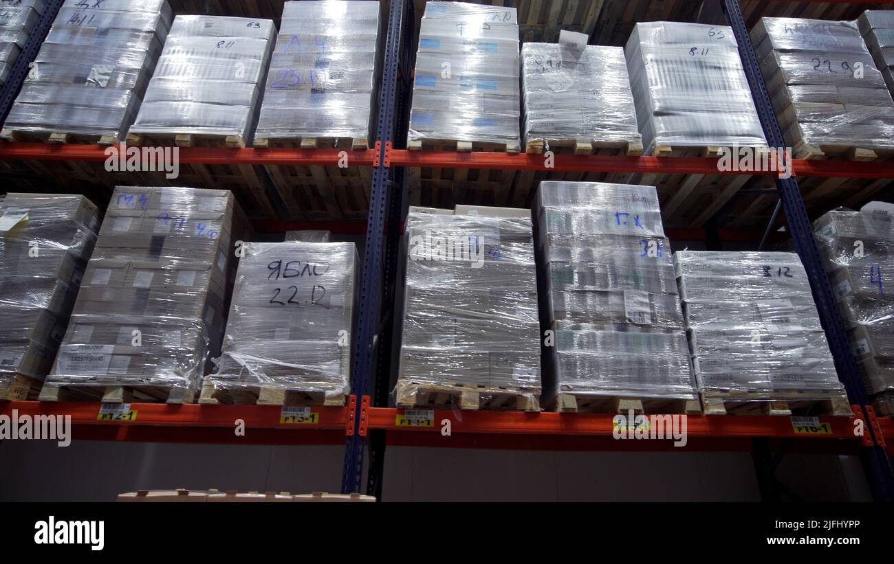 Moscow-Russia.Creative. Huge mail warehouses where parcels are placed ...