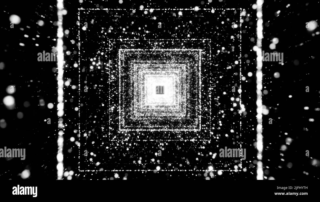Bright shimmering tunnel with squares. Motion. Beautiful square tunnel ...