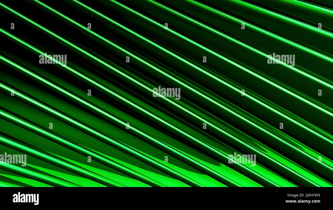 Abstract 3d parallel green stripes moving on a black background ...