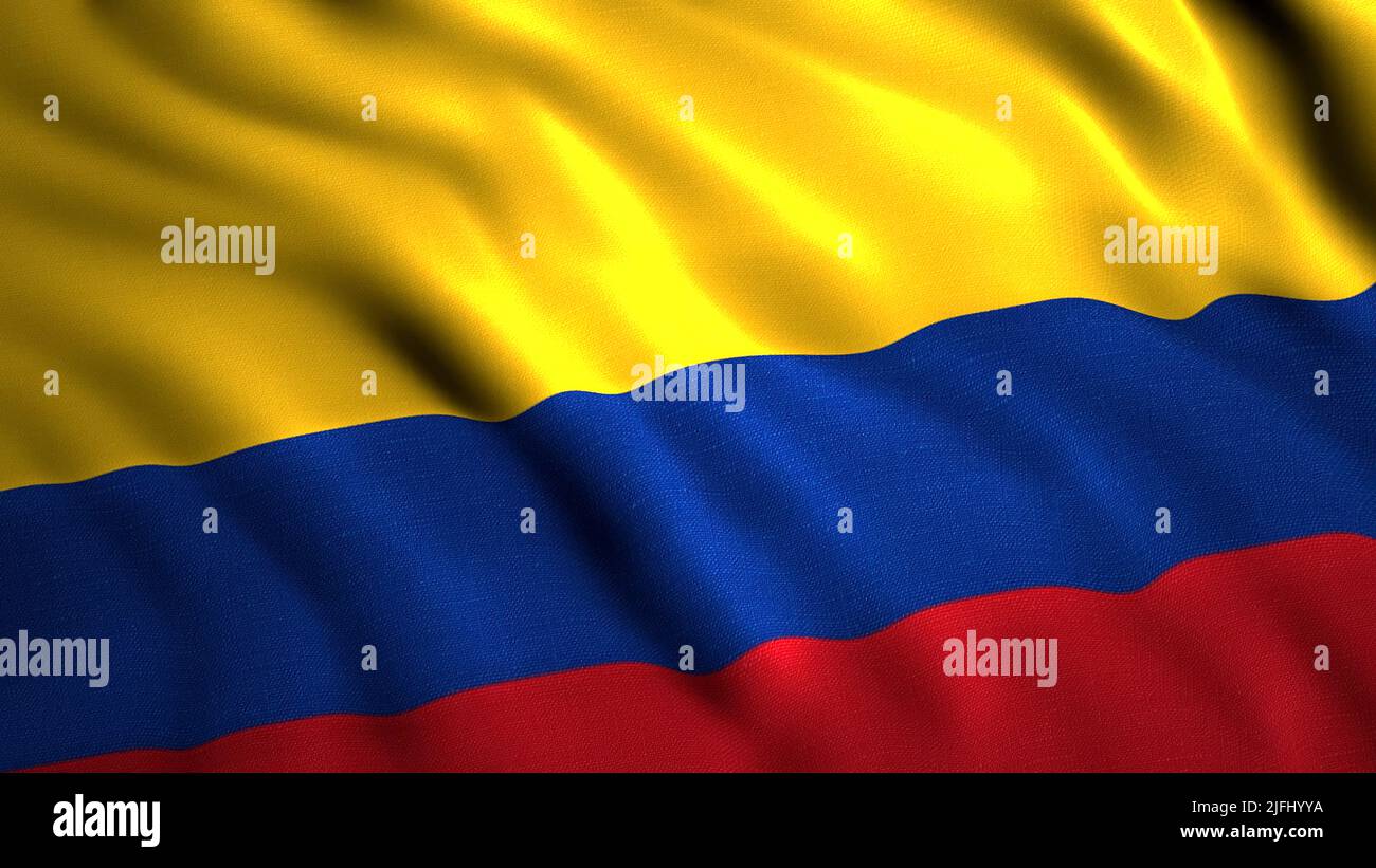 The bright flag of Colombia.Motion.Yellow blue and red flag of the ...