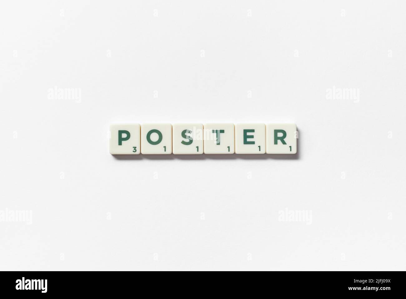 Poster formed of scrabble blocks on white background Stock Photo - Alamy