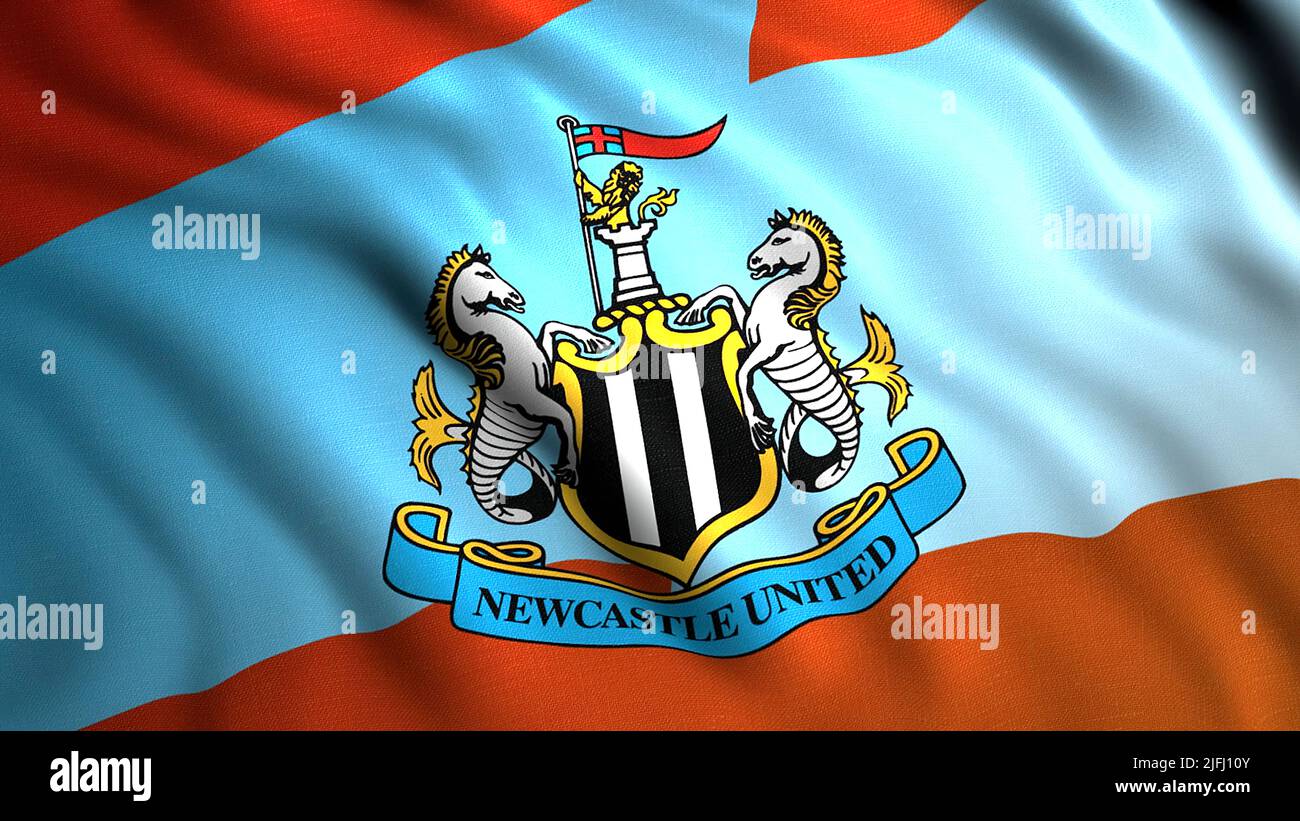 Newcastle United F.C. Flag Waving in slow motion. Motion. Concept of ...