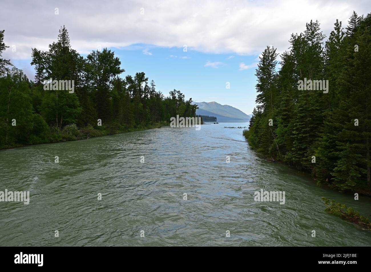 High levels and torrential water flow in McDonald Creek in Glacier ...