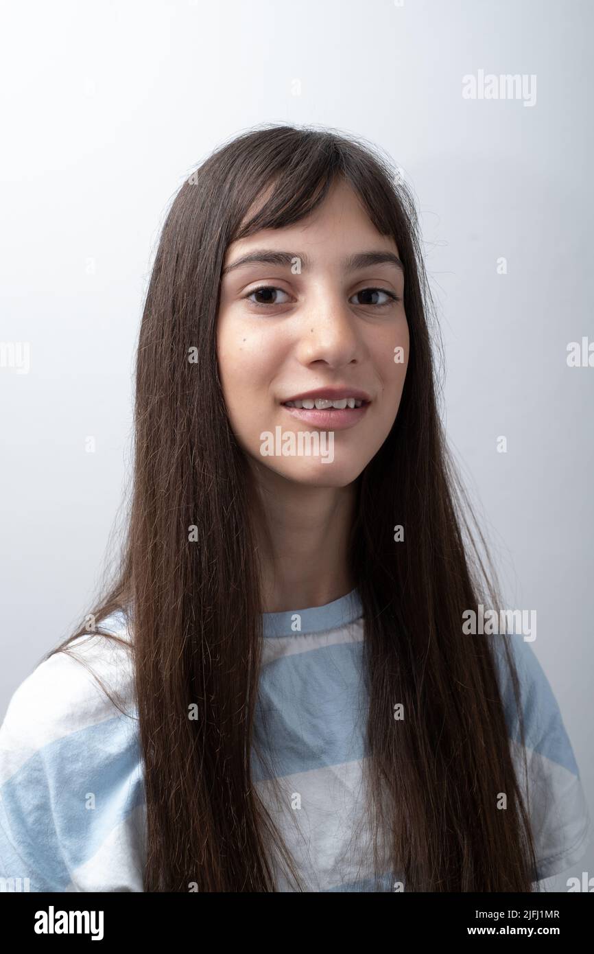 Portrait of a smiling happy israeli teenager. Joyful excited Stock ...