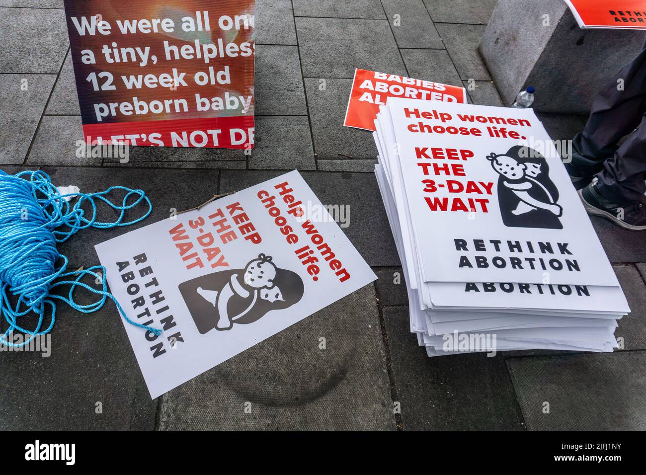 Printed posters ready for distribution at a pro life rally in Parnell ...
