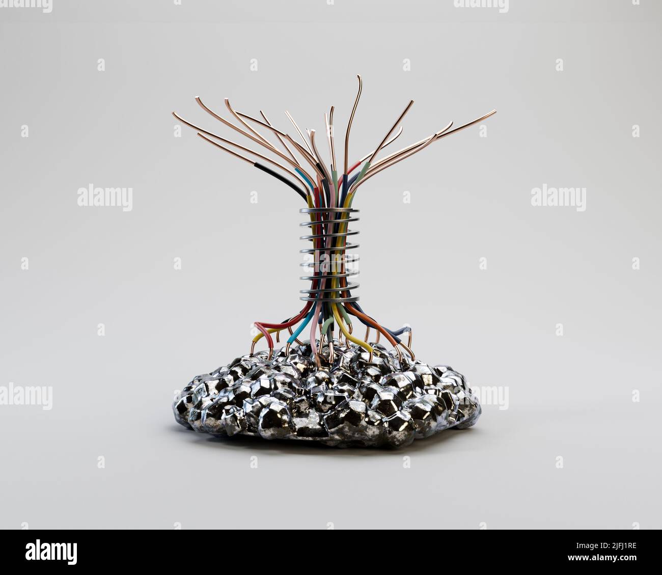 A concept industrial tree made out of electrical wires and mechanical ...
