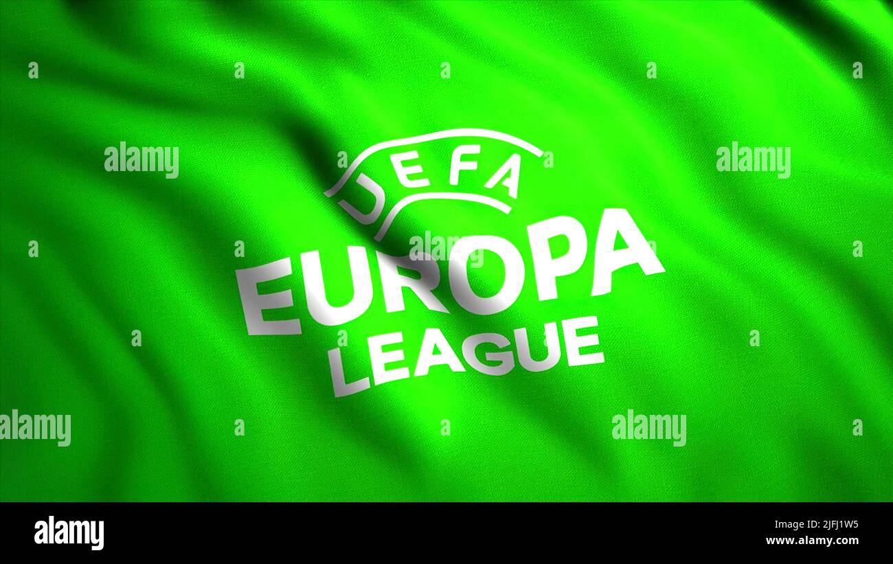 Close up of The UEFA Europa League UEL flag. Motion. Emblem of a ...