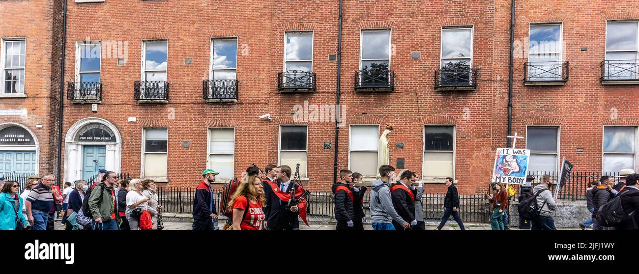 A statue of the Virgin Mary being carried during a pro life rally in ...