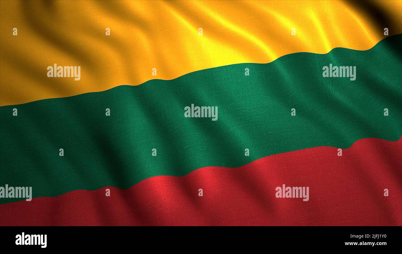 The national flag of Lithuania flutters in the wind. Motion. Wide ...