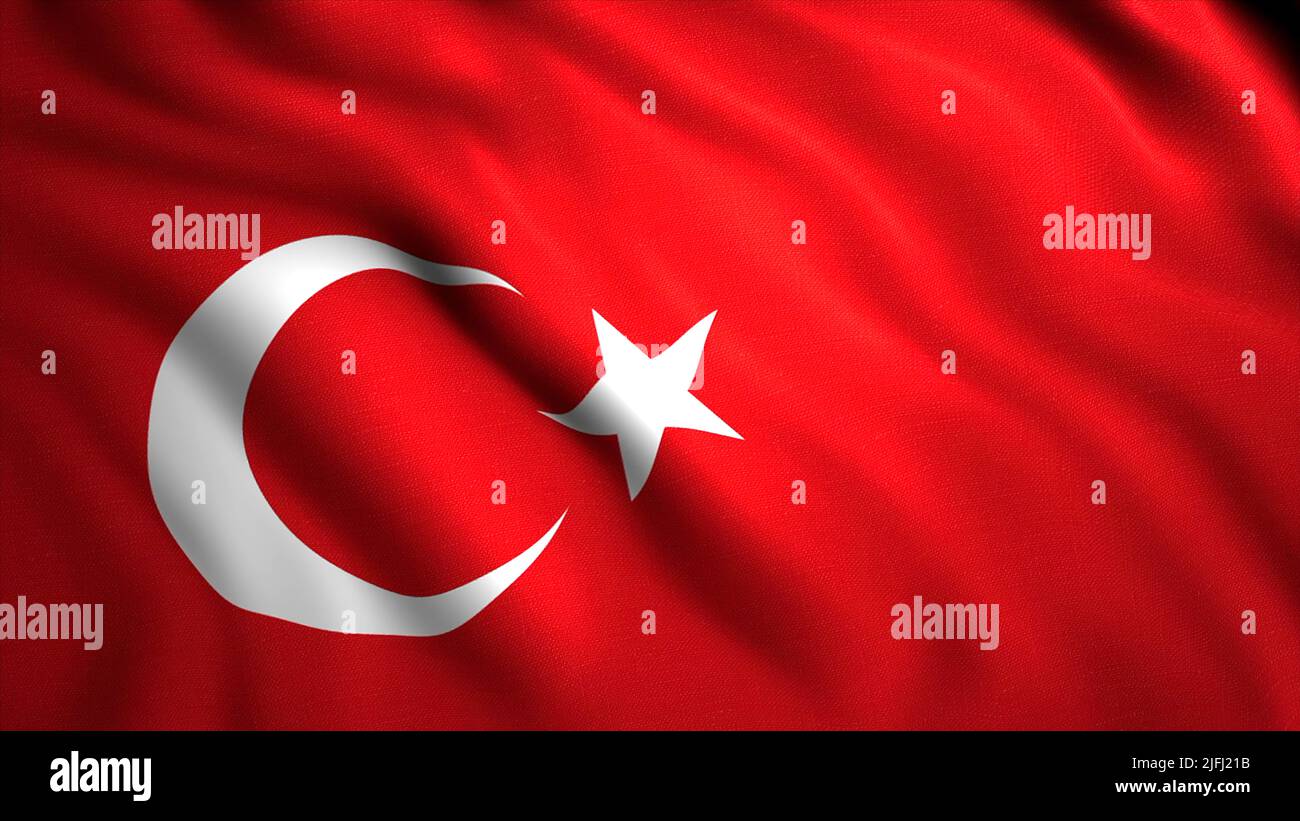 Turkey flag waving in the wind with highly detailed fabric texture ...