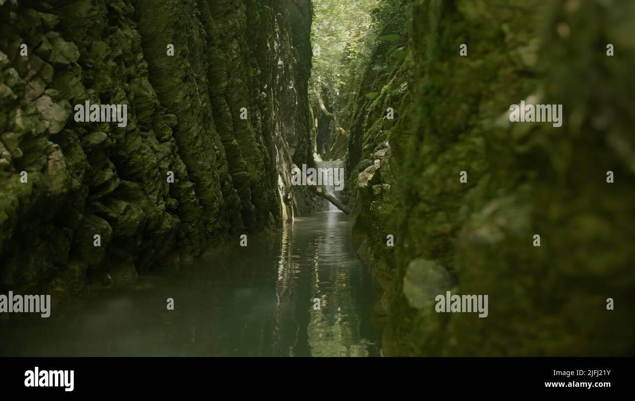 Stunning natural background with green narrow gorge between mountains ...