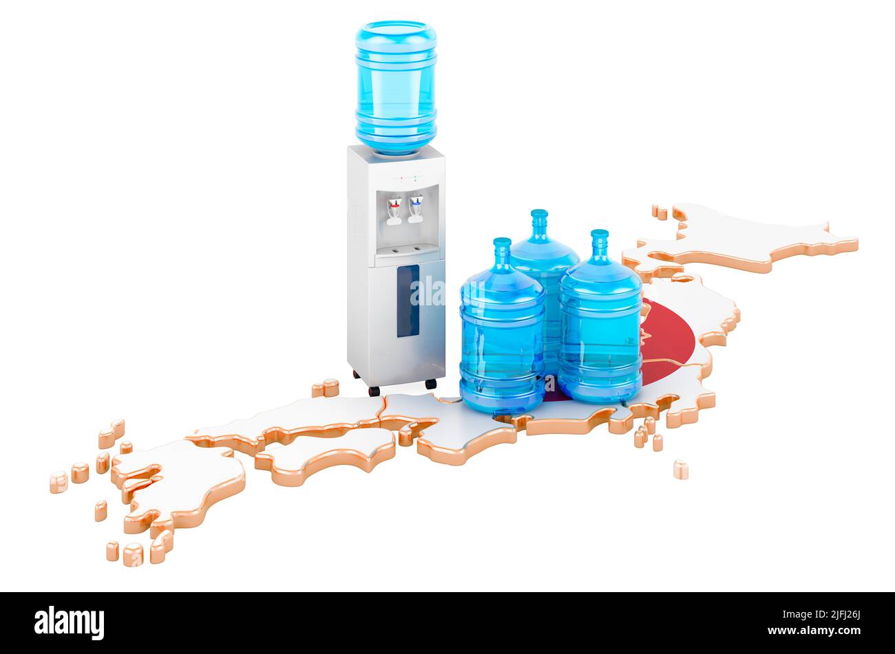Bottled Water Delivery Service in Japan, 3D rendering isolated on white ...