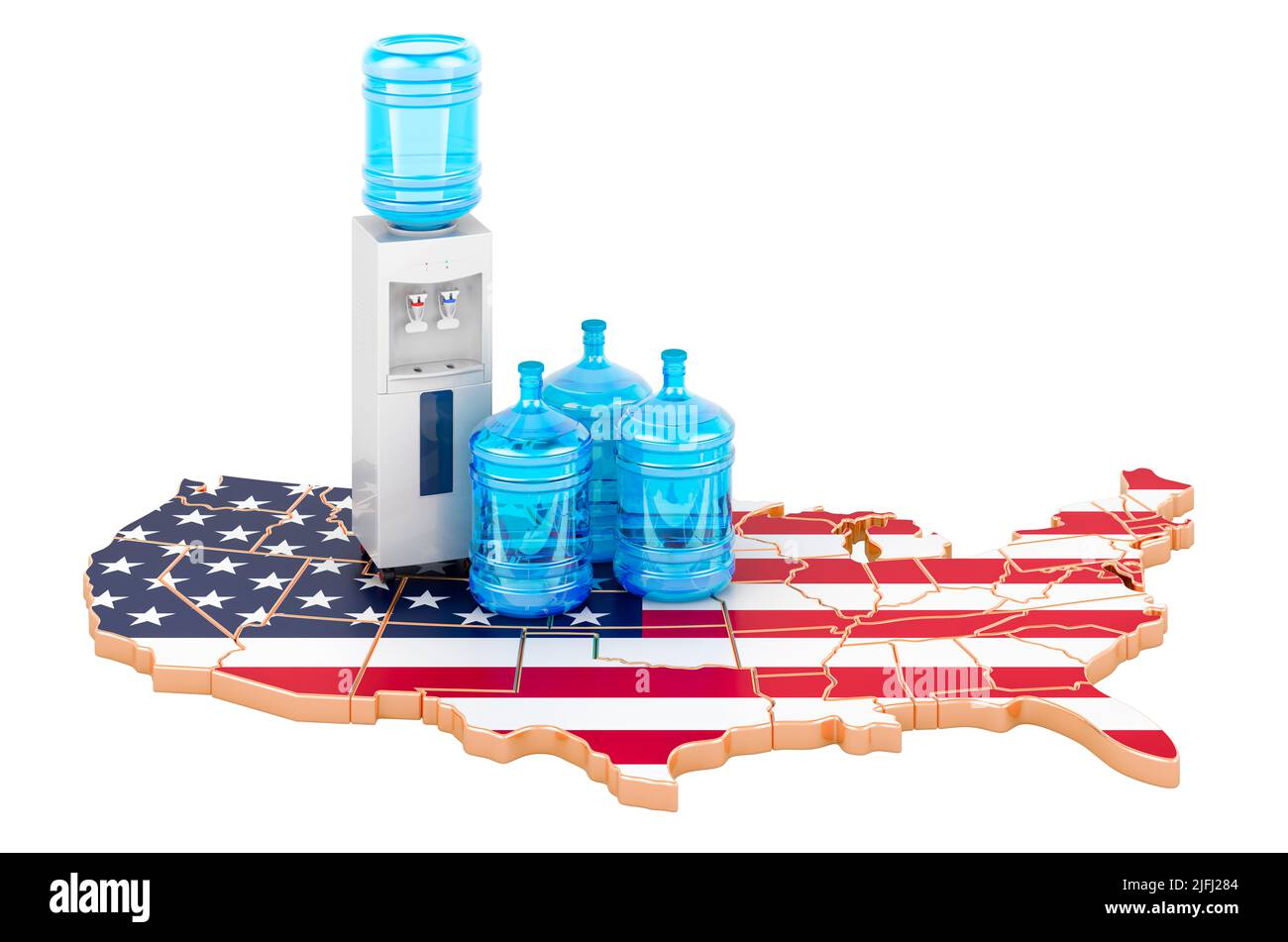 Bottled Water Delivery Service in the USA, 3D rendering isolated on ...