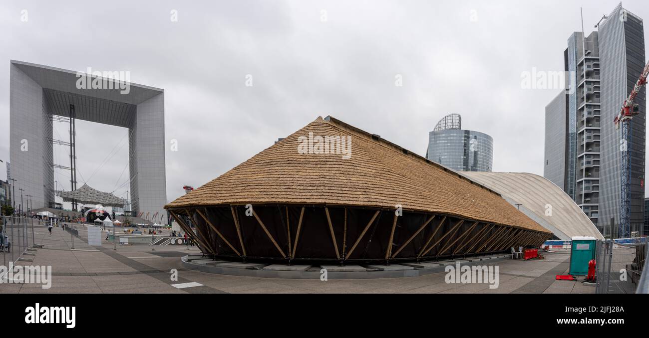 La Defense district. View of Arch of La Defense and monumental bamboo ...