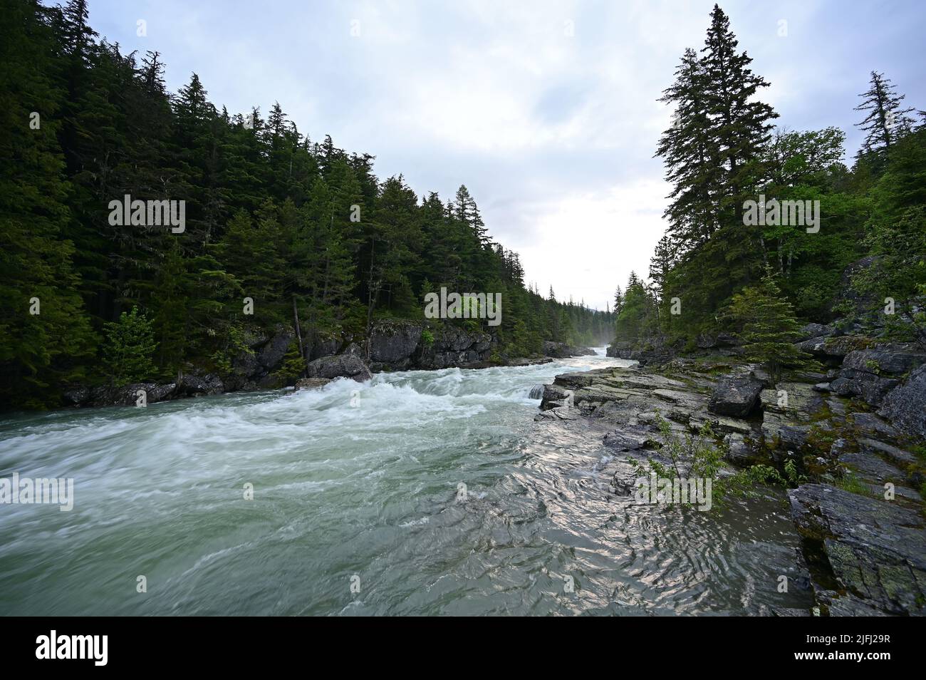 High levels and torrential water flow in McDonald Creek in Glacier ...