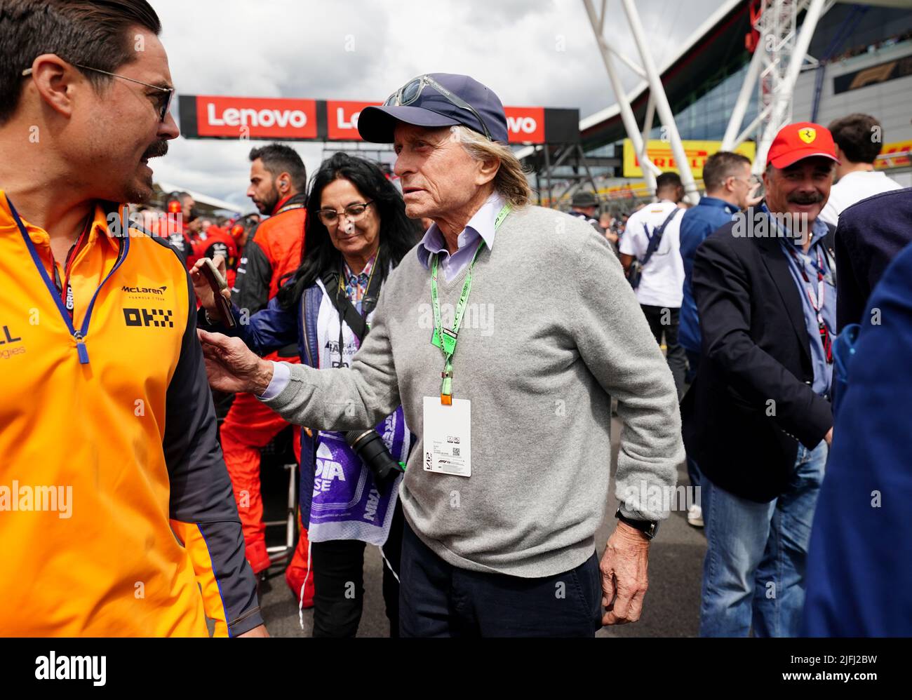 Michael Douglas on the starting grid before the British Grand Prix 2022 ...