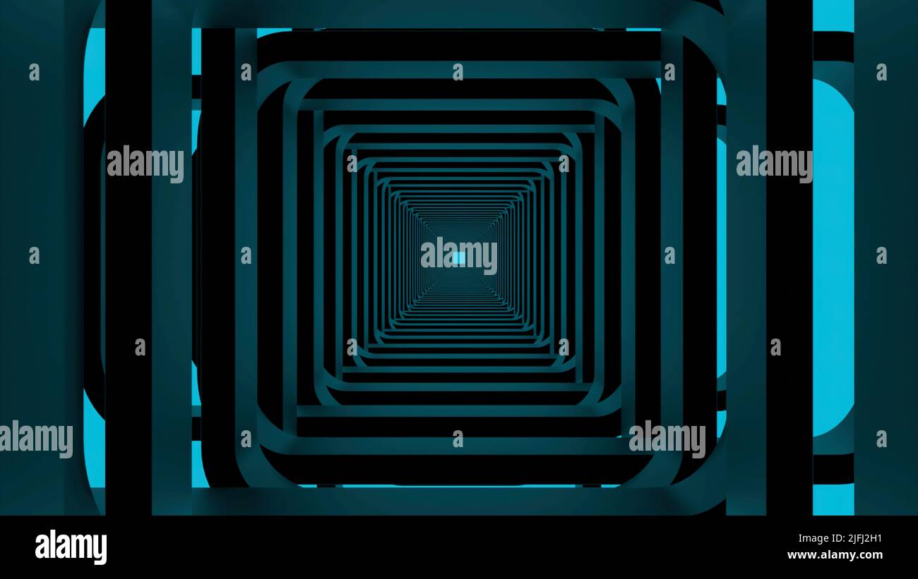 Abstract turquoise square shaped tunnel moving slowly, seamless loop ...