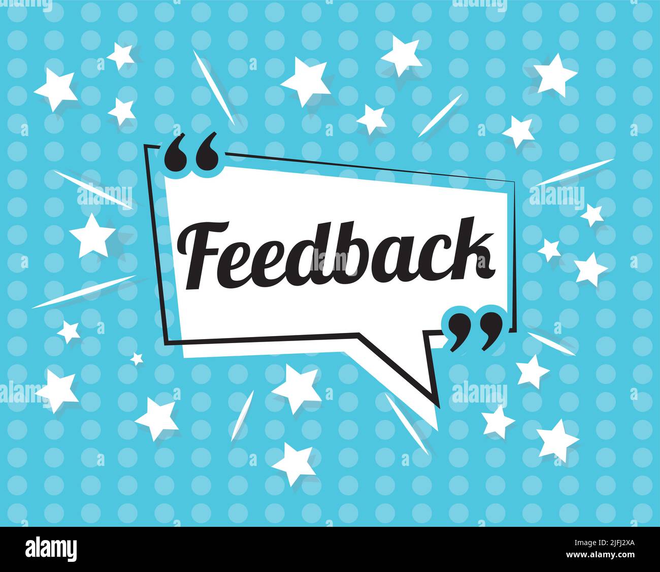 Feedback, pop art design in blue background with stars illustrations ...