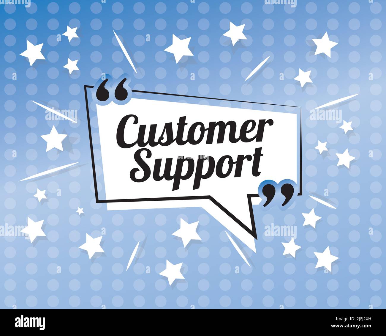Customer support, pop art design in blue background with stars ...