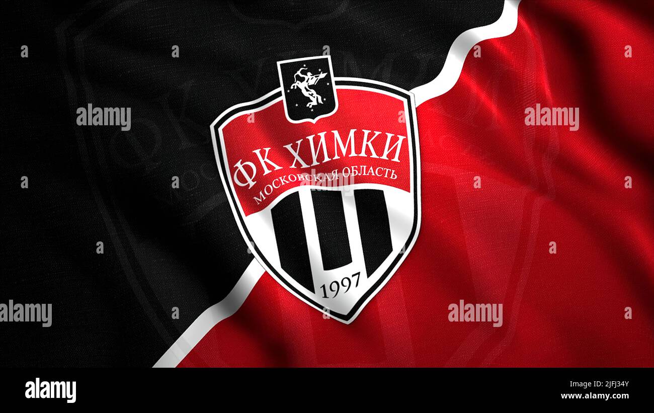 FC Khimki realistic rippling flag. Motion. Close up of red and black waving flag of a russian football club. For editorial use only Stock Photo Alamy