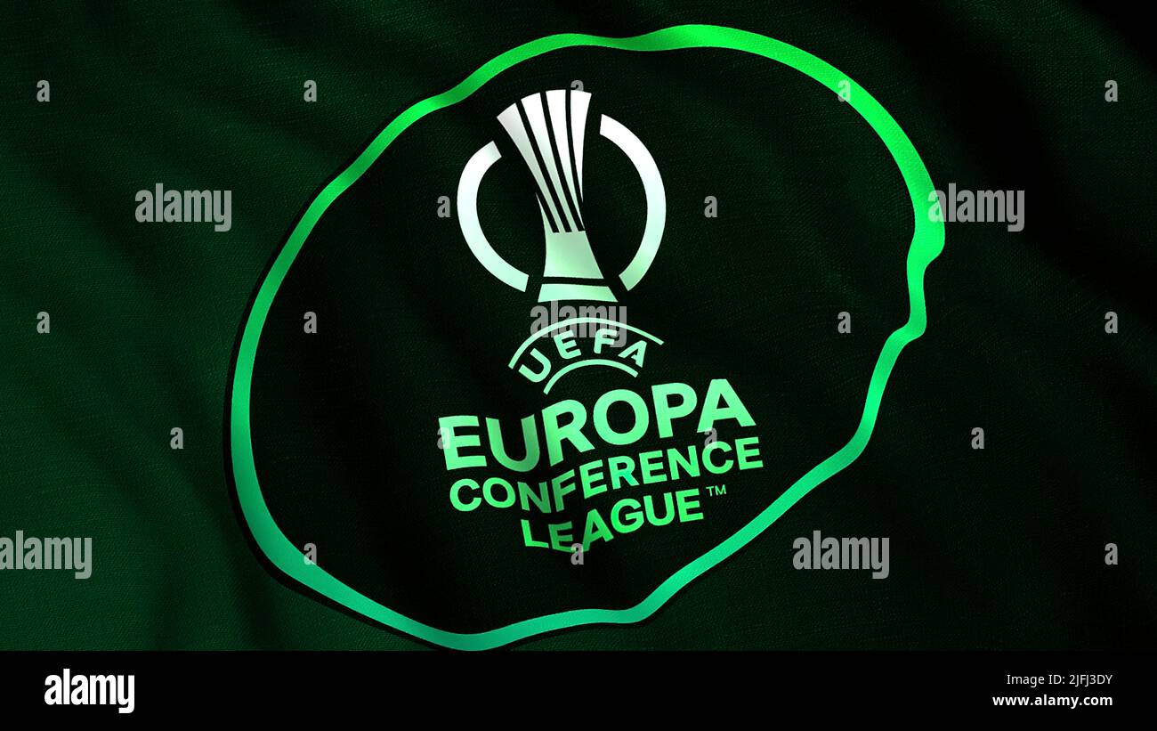 Close up of an abstract emblem of the UEFA Europa Conference League ...