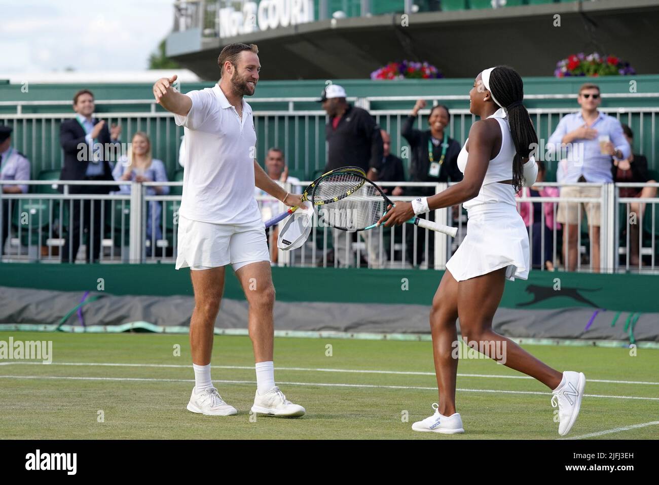 USA's Coco Gauff and Jack Sock in action against France's Nicolas Mahut ...