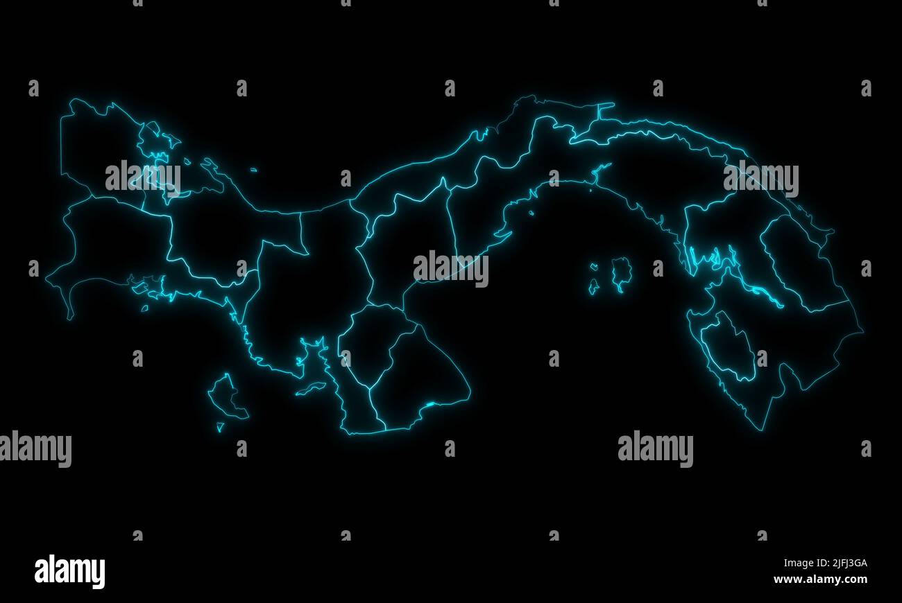 Abstract map outline of Panama with Provinces with Regions glowing ...