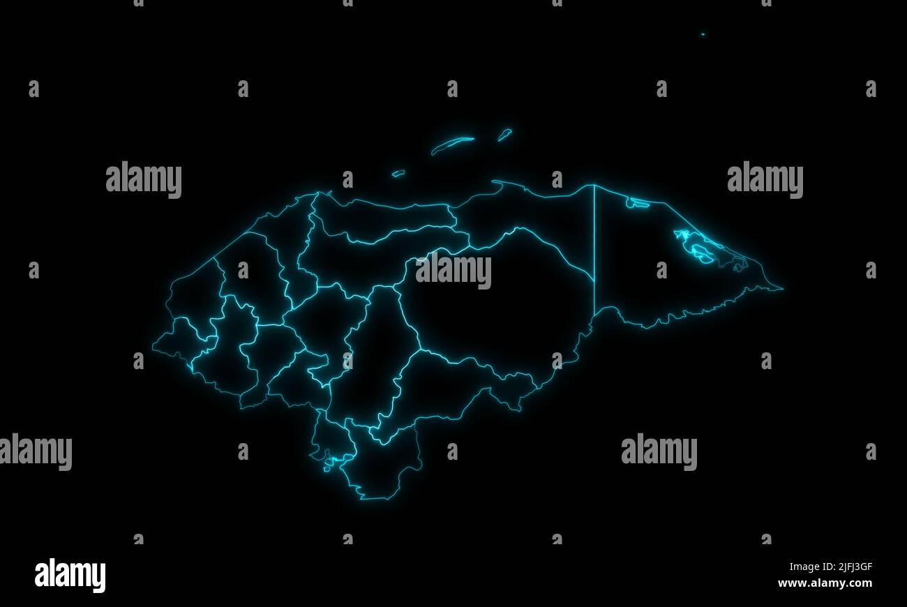 Abstract map outline of Honduras with Departments with Regions glowing ...