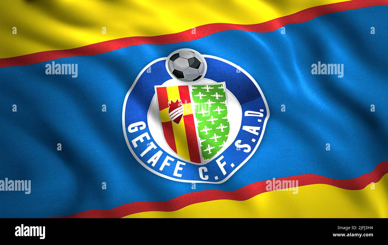 FC Getafe Soccer Club flag. Motion. Close up of rippling realistic flag ...