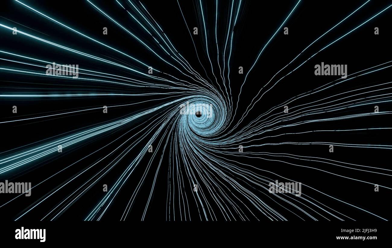 Flight over dark space, cyberspace wormhole, sci fi space travel ...