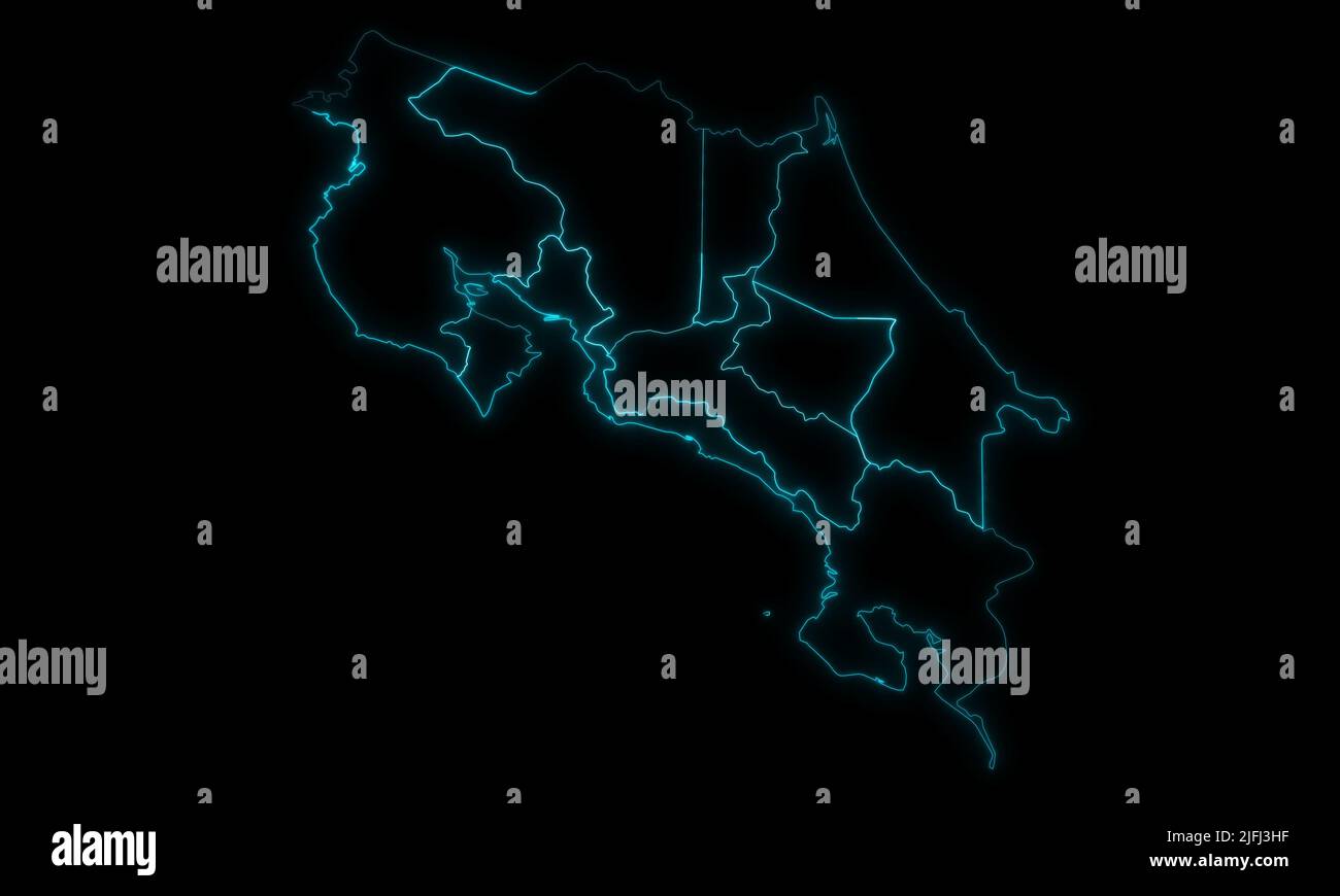 Abstract map outline of Costa Rica with Provinces with Regions glowing ...