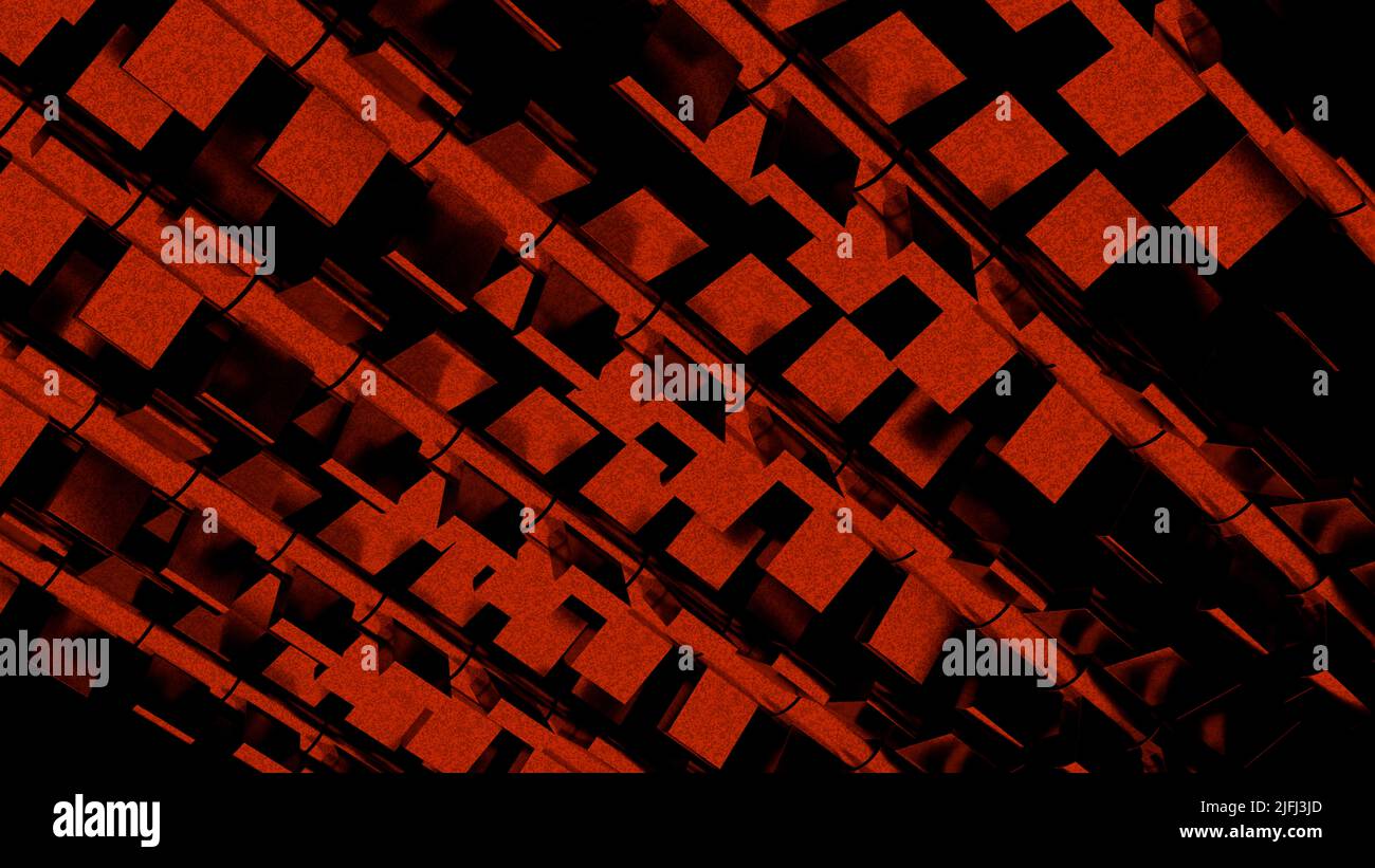 3D mechanical system of rods and blades of red color. Design. Machine ...