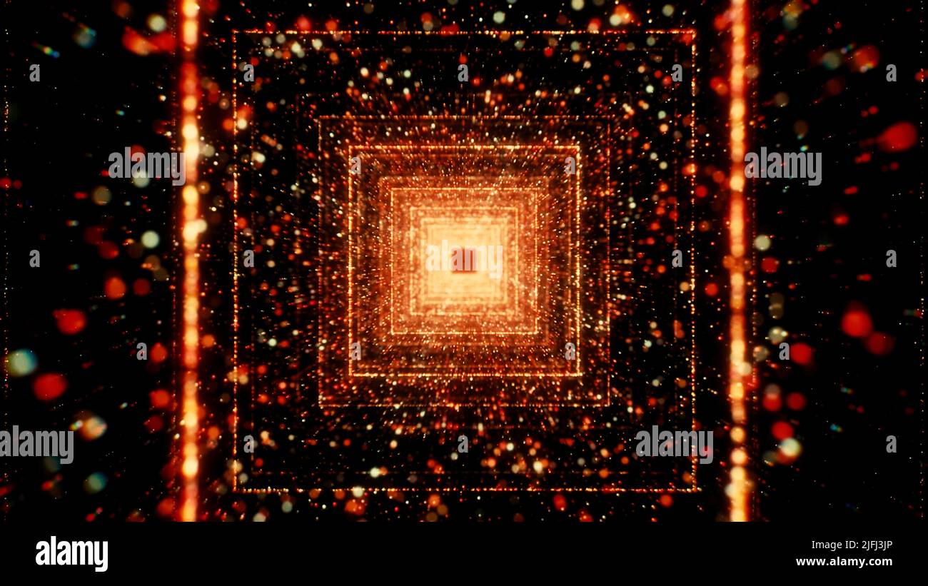 Abstract cosmic pattern with endless flying rectangles. Motion. Golden ...