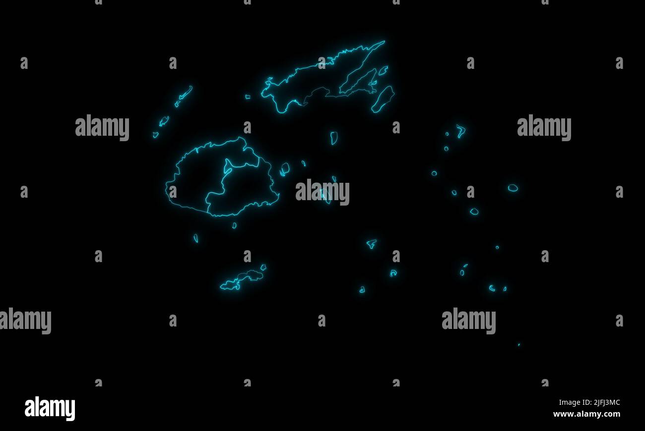 Abstract map outline of Fiji with Provinces with Regions glowing ...