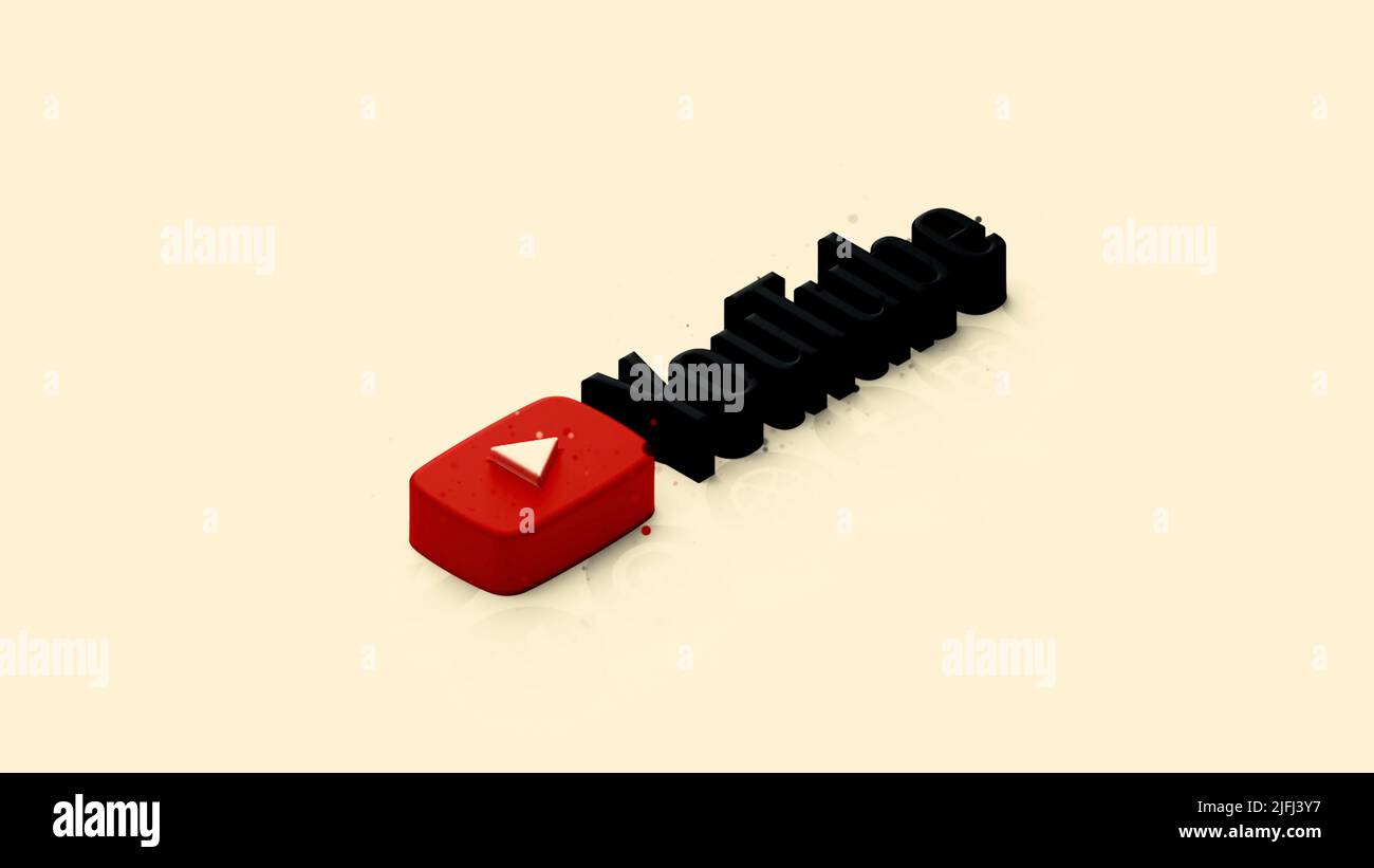 Social media animation, red button and black youtube inscription ...
