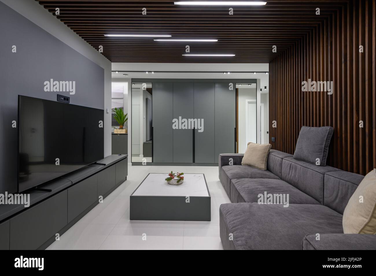 Luxury living room and hall in studio apartment Stock Photo - Alamy