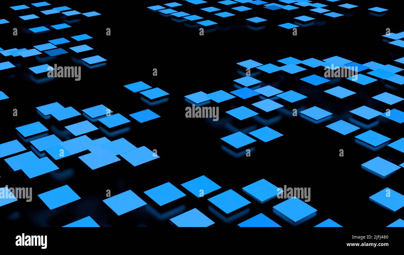 Abstract blue waving surface of small squares isolated on a black ...