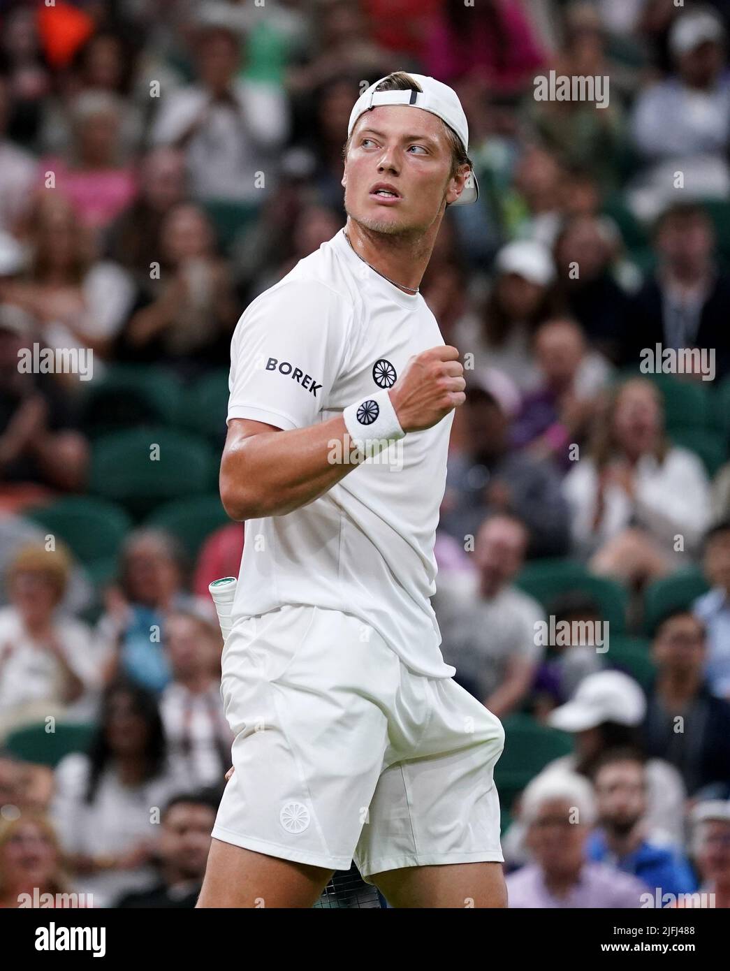 Tim van Rijthoven celebrates winning the second set against Novak ...
