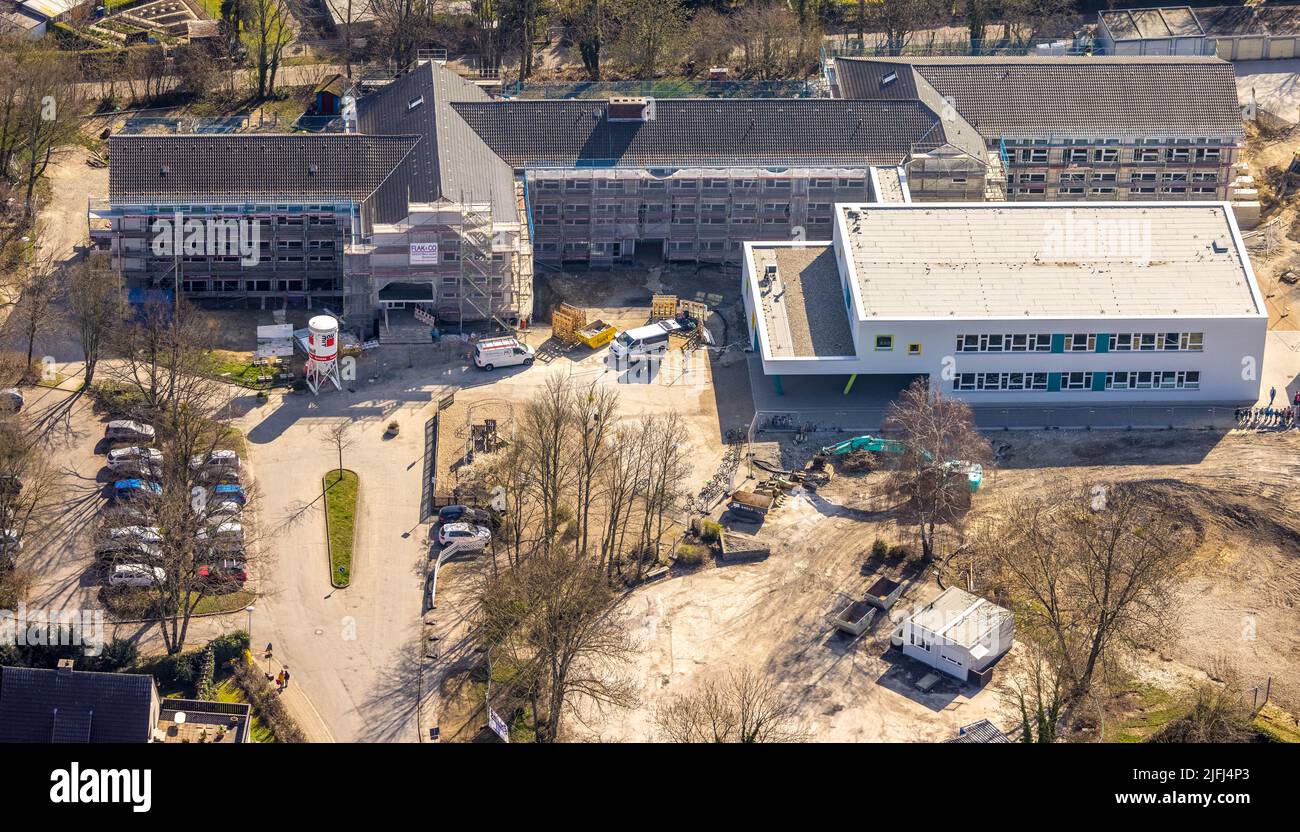 Aerial view, construction site with extension and reconstruction of ...