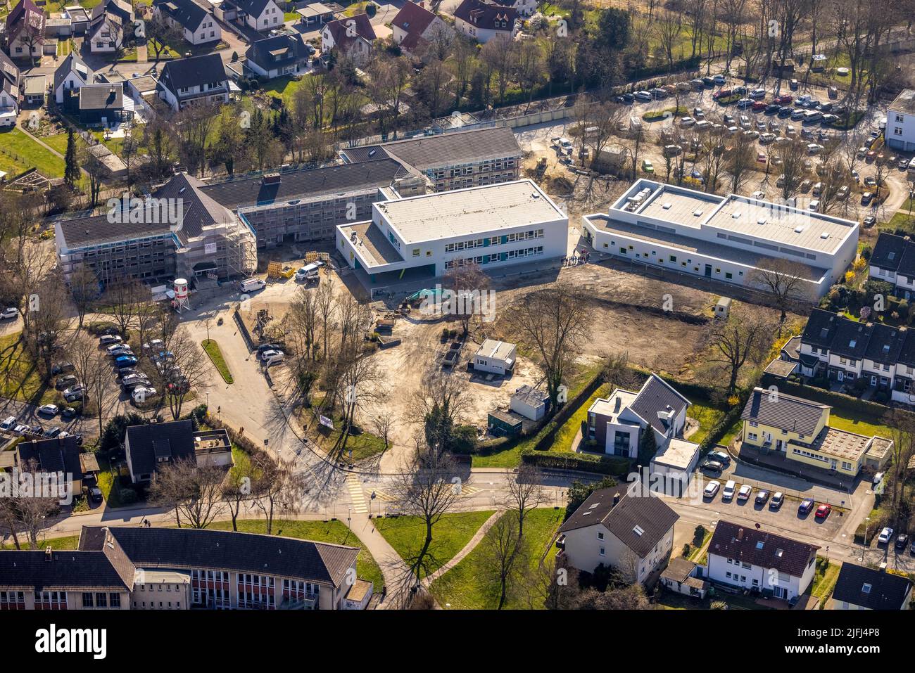 Aerial view, construction site with extension and reconstruction of ...