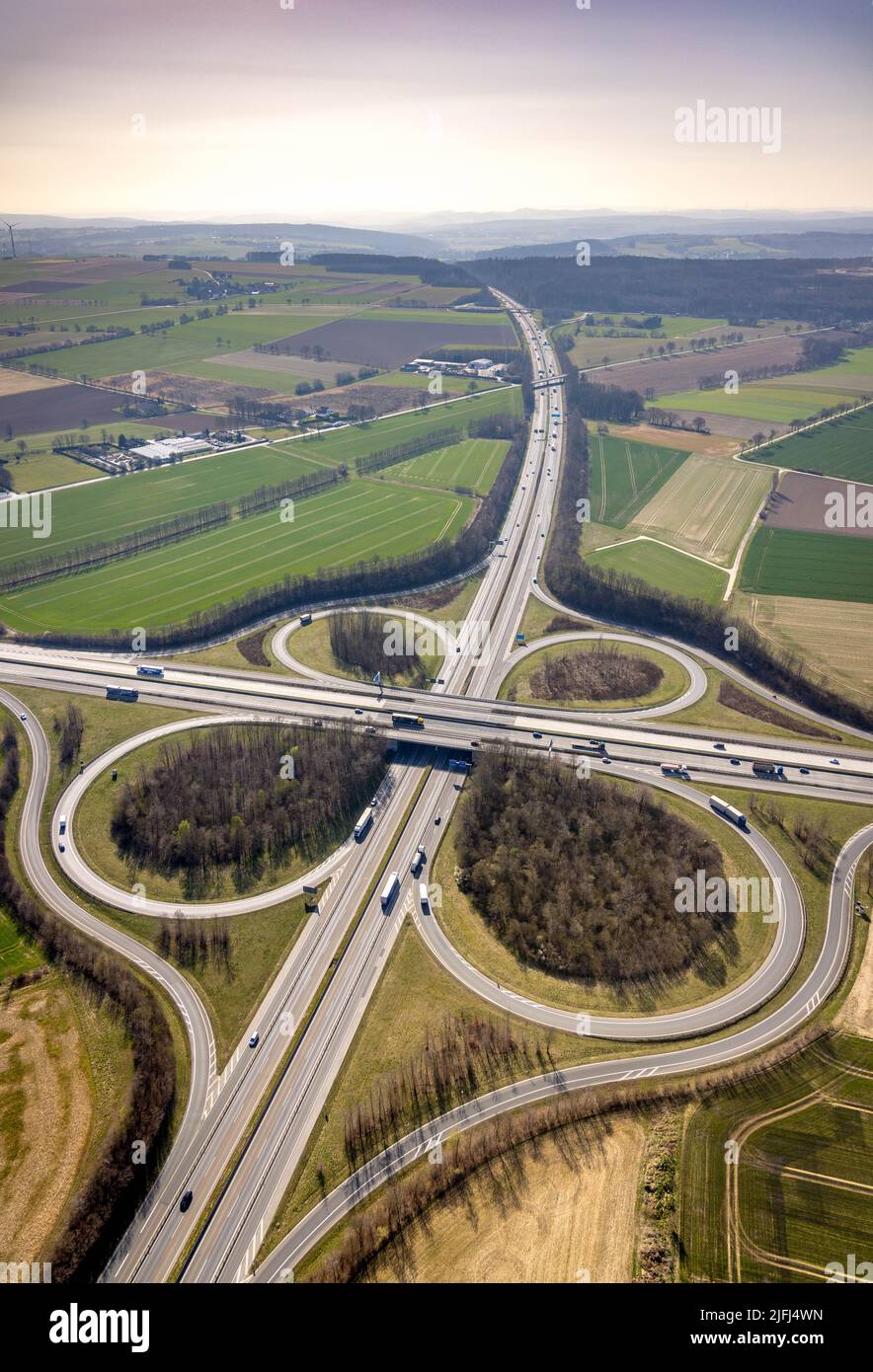 Aerial view, Werl interchange of freeway A44 and freeway A445, Werl ...