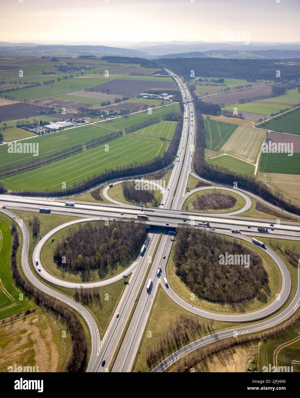 Aerial view, Werl interchange of freeway A44 and freeway A445, Werl ...