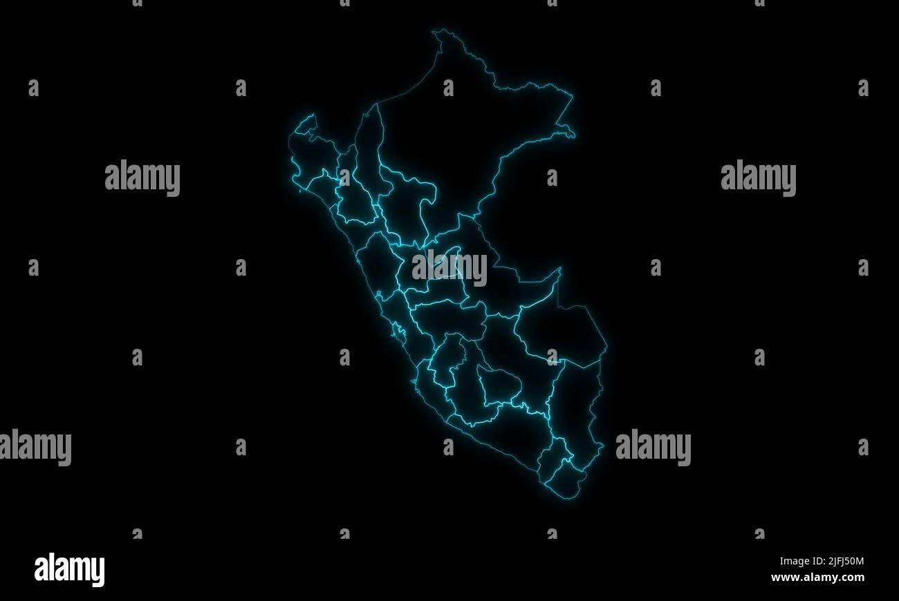 Abstract map outline of Peru with Regions with Regions glowing outline ...