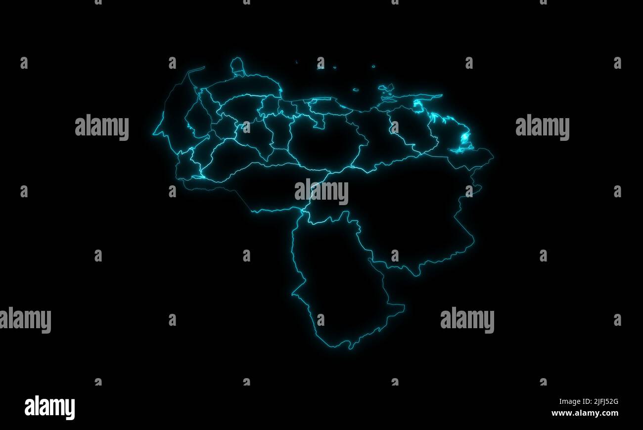 Abstract map outline of Venezuela with States with Regions glowing ...