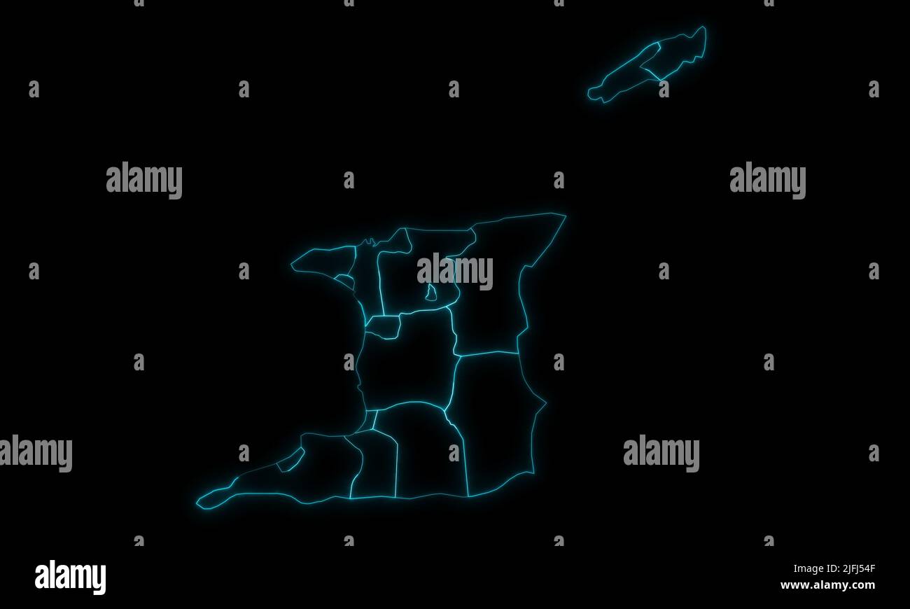 Abstract map outline of Trinidad and Tobago with Regions with Regions ...