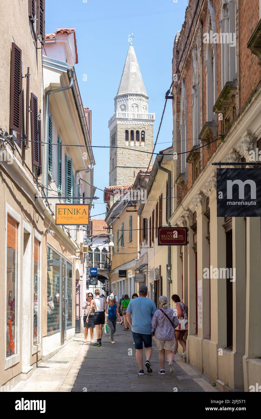 Shops shopping street in old town showing assumption cathedral hi-res ...