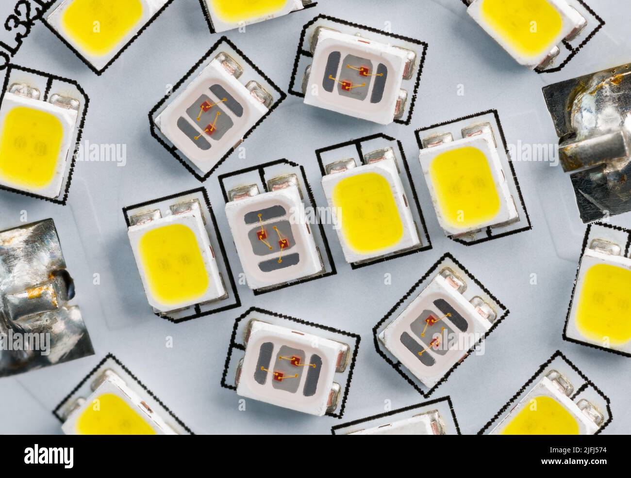 Electronic light-emitting diodes on white circuit board of household ...