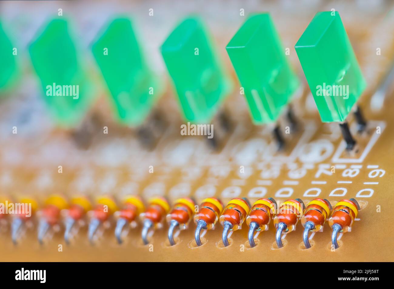 Various LED diodes on blurred printed circuit board detail. Closeup of ... Various LED diodes on blurred printed circuit board detail. Closeup of ...
