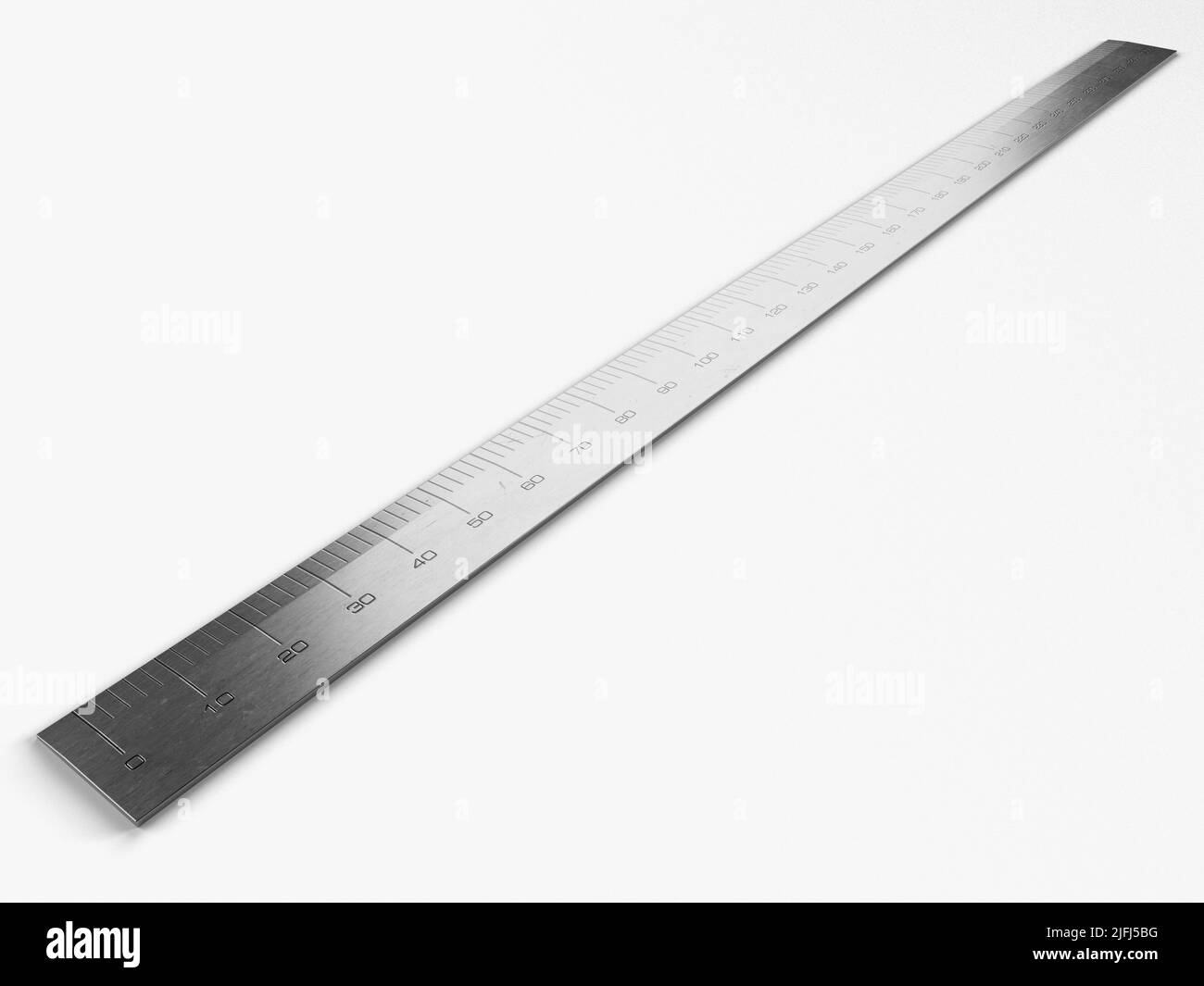 A close up view of a section of a steel ruler with indented ...