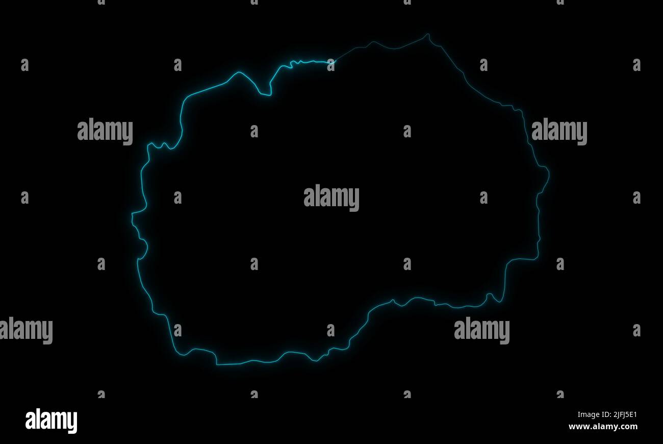 Abstract map outline of Macedonia glowing outline in black background ...
